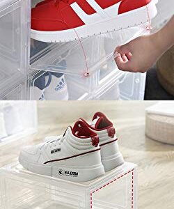 Storage Shoes Box Stackable Clear Plastic Organizer for Sneakers Collection Plastic Storage Container Set of 4 (Transparent)