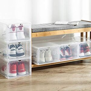 Storage Shoes Box Stackable Clear Plastic Organizer for Sneakers Collection Plastic Storage Container Set of 4 (Transparent)