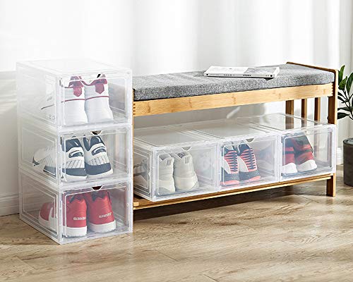 Storage Shoes Box Stackable Clear Plastic Organizer for Sneakers Collection Plastic Storage Container Set of 4 (Transparent)