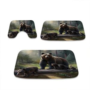 lifeasy black bear bathroom rugs and mats sets, 20 x 31 large memory foam bath mat, 16 x 20 u-shaped contour shower mat non slip absorbent, bath rugs 16 x 24 inches