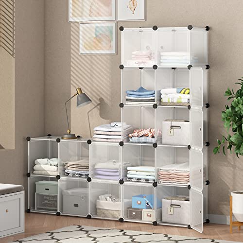 Aeitc 16 Storage Cubes -14’’x14’’ Cube, More Sturdy (add Wire Panel), DIY Clothes Organizer, Craft Cube Storage with Doors, Bookshelf Units, Toy Storage Cabinets