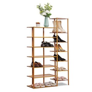 monibloom bamboo 14 tier shoe rack for entryway vertical double row shoe storage space saving shoe organizer for 26-30 pairs entryway hallway corner bedroom, brown