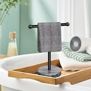 Hand Towel Holder Stand, Pynsseu Counter Freestanding Towel Rack with Marble Base, SUS304 Stainless Steel T-Shape Face Towels Standing for Bathroom Kitchen Vanity Countertop (Matte Black)