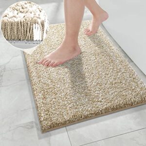 yimobra bathroom rugs, extra soft comfortable bath rugs, non-slip, water absorbent and thick bathroom floor mat, machine washine, shaggy rugs for shower bathtubs, 24"x17", beige