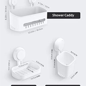 4OURVAN Shower Caddy Toothbrush Holder Soap Holder Suction Cup Set | Shelf Shower Basket Wall Mounted Shower Holder Organizer | Waterproof Bathroom Caddy Organizer | No-Drill Removable | 3 Piece White