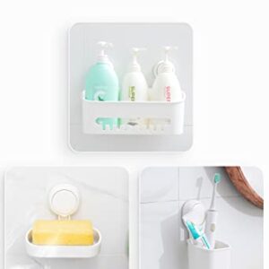 4OURVAN Shower Caddy Toothbrush Holder Soap Holder Suction Cup Set | Shelf Shower Basket Wall Mounted Shower Holder Organizer | Waterproof Bathroom Caddy Organizer | No-Drill Removable | 3 Piece White