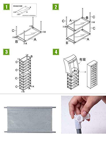 888Warehouse Space Saving Portable Shoe Rack Storage Organizer, 10 Tiers 9 Lattices Non-Woven Waterproof Fabric Cover Shoe Rack Shoe Tower Cabinet for Closet (Light Blue / Birds)