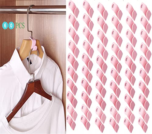 HUAFEI 60 Pcs Clothes Hanger Connector Hooks, Closet Hanger Plastic Hanger Hooks for Closet Space Savers and Family or Clothing Shop Organizer Closets, Pink, 2.16 x 0.79 x 1.2 inches