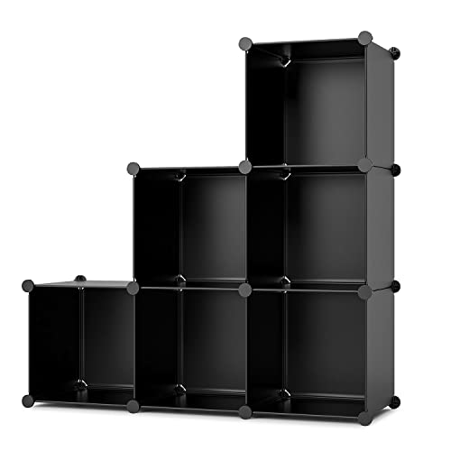 6 Cube Storage Organizer, DIY Plastic Modular Closet Cabinet, Modular Shelves For Living Room Office Bookcases Shelves for Shoes, Books, Cloths, Toys, Black