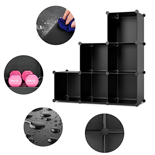 6 Cube Storage Organizer, DIY Plastic Modular Closet Cabinet, Modular Shelves For Living Room Office Bookcases Shelves for Shoes, Books, Cloths, Toys, Black