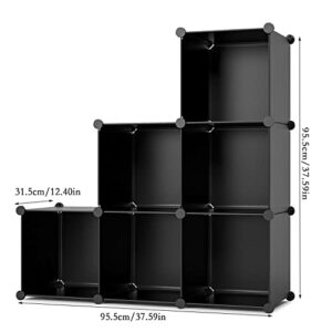 6 Cube Storage Organizer, DIY Plastic Modular Closet Cabinet, Modular Shelves For Living Room Office Bookcases Shelves for Shoes, Books, Cloths, Toys, Black