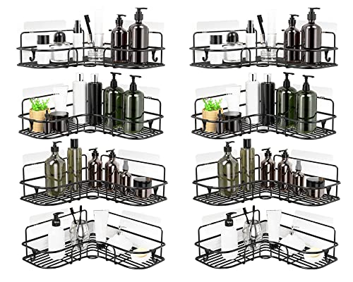 Corner Shower Caddy Shelf Organizer, Adhesive Bathroom Basket with Movable Hooks, Shower Shelf Wall Mounted Organizer for Bathroom, Toilet, Kitchen and Dorm,8-Pack