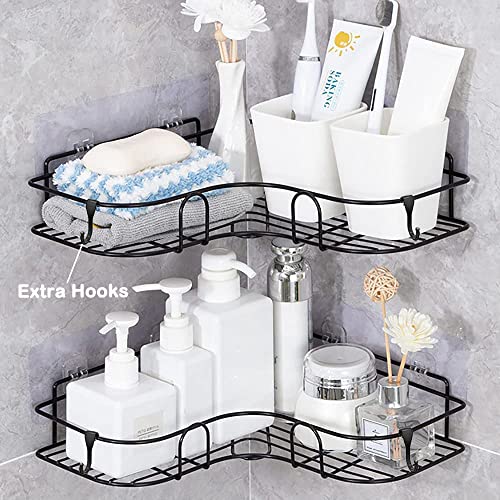 Corner Shower Caddy Shelf Organizer, Adhesive Bathroom Basket with Movable Hooks, Shower Shelf Wall Mounted Organizer for Bathroom, Toilet, Kitchen and Dorm,8-Pack