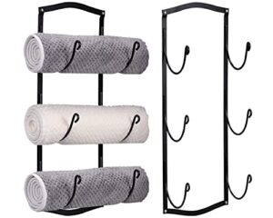 lei wing towel rack wall mounted for bathroom, 2 set black bath towel holder, metal wine rack towel shelf storage organizer for bathroom towels, washcloths, hand towels