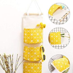 Ranvi 3PCS Wall Hanging Storage Bag, Waterproof Over The Door Closet Organizer with 3 Remote-Sized Pockets for Bedroom, Bathroom(Yellow + Gray +Green)