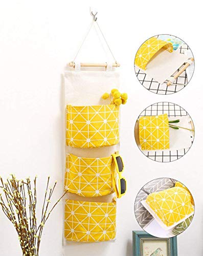 Ranvi 3PCS Wall Hanging Storage Bag, Waterproof Over The Door Closet Organizer with 3 Remote-Sized Pockets for Bedroom, Bathroom(Yellow + Gray +Green)