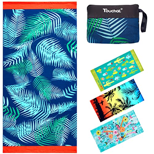 Touchat Beach Towel Oversized,Super Absorbent Sand Free Thick Microfiber Beach Towel,Cute Tropical Palm Leaf Beach Towels 30”x60” for Kids,Men,Women,Girls,Boys