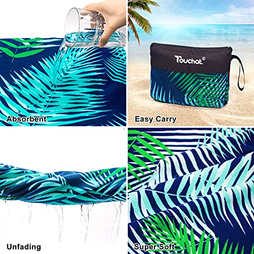 Touchat Beach Towel Oversized,Super Absorbent Sand Free Thick Microfiber Beach Towel,Cute Tropical Palm Leaf Beach Towels 30”x60” for Kids,Men,Women,Girls,Boys