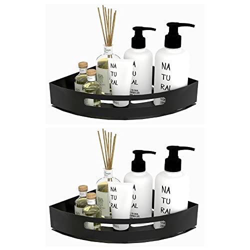 METALCROMO 2-Pack Shower Shelves for Tile Walls, No Drilling Required Stainless Steel Corner Shower Caddy for Shampoo Conditioner, Bathroom Organizer No Drilling (Black)