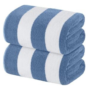 white classic beach towels oversized cabana stripe cotton bath towel large - luxury plush thick hotel swim pool towels for adults super absorbent quick dry - 35x70 light blue [2 pack]