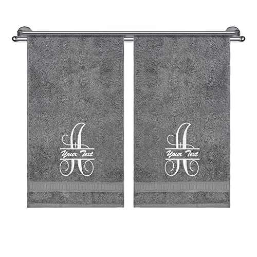 Monogrammed Hand Towels, Decorative Towel Set, Personalized Gift, Super Soft, Highly Absorbent, 100% Turkish Genuine Cotton Customized 2 Piece Hand Towel Sets for Kitchen, Face, Gym & Spa, Grey