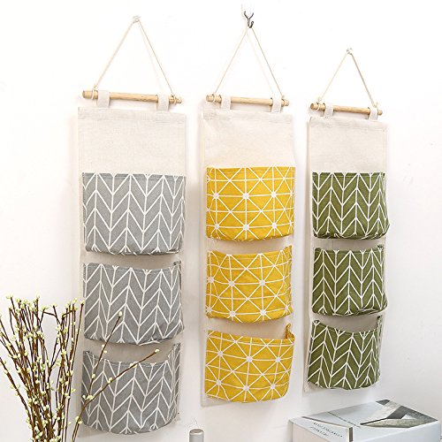 SHENDAF 3Pcs Wall Closet Hanging Storage Bag, Premium Linen Fabric Over The Door Organizer