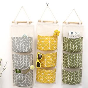 SHENDAF 3Pcs Wall Closet Hanging Storage Bag, Premium Linen Fabric Over The Door Organizer