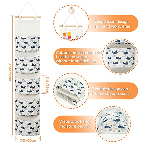 MOTASOM 3Pcs Over The Door Hanging Storage Bag, Waterproof Wall Closet Organizer with 5 Pockets, Linen Fabric Wall Hanging Mounted Organizer Pocket for Room Bathroom Bedroom Kitchen