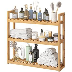 filwh bathroom shelf bamboo organizer rack adjustable 3-tier storage shelf wall mounted storage rack over the toilet utility shelves living room kitchen shelf(natural)