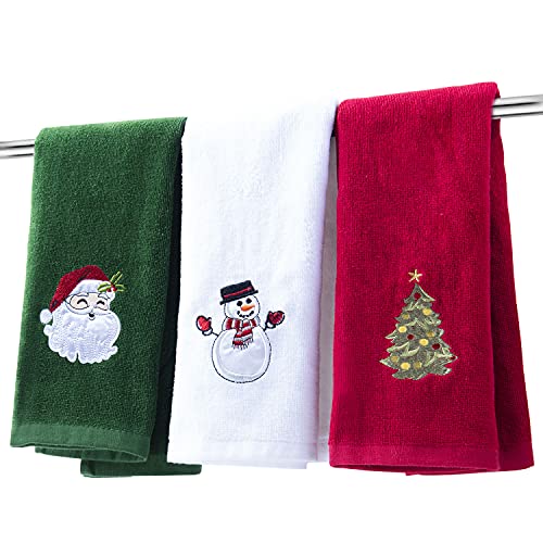 BYAWAY Christmas Hand Towels for Bathroom Kitchen Towel Decorative Set 25" x 16" Holiday Decor Dish Towels Fingertip Towel Ultra Soft and Highly Absorbent 100% Cotton Towel Gift Set（Green,White,Red）