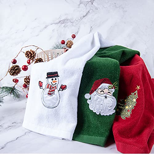 BYAWAY Christmas Hand Towels for Bathroom Kitchen Towel Decorative Set 25" x 16" Holiday Decor Dish Towels Fingertip Towel Ultra Soft and Highly Absorbent 100% Cotton Towel Gift Set（Green,White,Red）