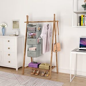 MAX Houser 6 Tier Shelf Hanging Closet Organizer and 5 Tier Shelf Hanging Closet Organizer, Closet Hanging Shelf with 2 Sturdy Hooks for Storage, Foldable,Beige and Light Grey-D2