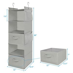 MAX Houser 6 Tier Shelf Hanging Closet Organizer and 5 Tier Shelf Hanging Closet Organizer, Closet Hanging Shelf with 2 Sturdy Hooks for Storage, Foldable,Beige and Light Grey-D2