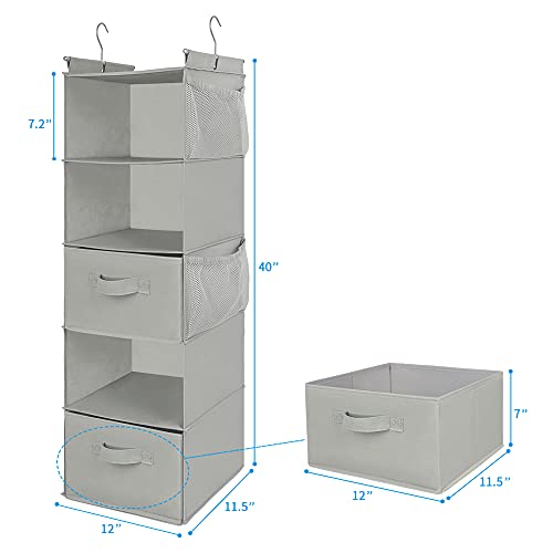 MAX Houser 6 Tier Shelf Hanging Closet Organizer and 5 Tier Shelf Hanging Closet Organizer, Closet Hanging Shelf with 2 Sturdy Hooks for Storage, Foldable,Beige and Light Grey-D2