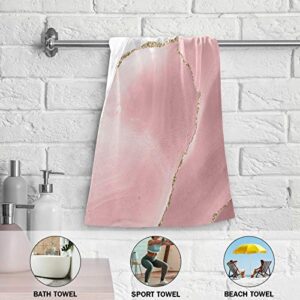 Hand Towels Highly Absorbent Soft Pink Agate and White Marble Polyester Cotton Bathroom Towels for Bathroom Kitchen Gym Yoga Spa Set of 2