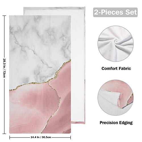 Hand Towels Highly Absorbent Soft Pink Agate and White Marble Polyester Cotton Bathroom Towels for Bathroom Kitchen Gym Yoga Spa Set of 2