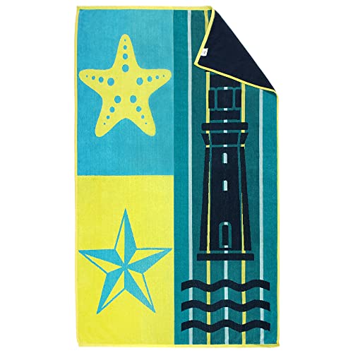 Kaufman - Assorted Premium Velour Oversized Double Jacquard Reversible 750 GSM Beach, Pool Towel, Plush, 40in x 70in, Luxurious 100% Cotton (3-Pack Assorted)