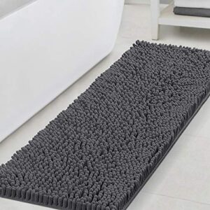 bathroom rugs bath mats for bathroom non slip luxury chenille bathroom runner rug 47x17 extra soft and absorbent shaggy rugs washable dry fast plush area carpet mats for bath room, tub - grey