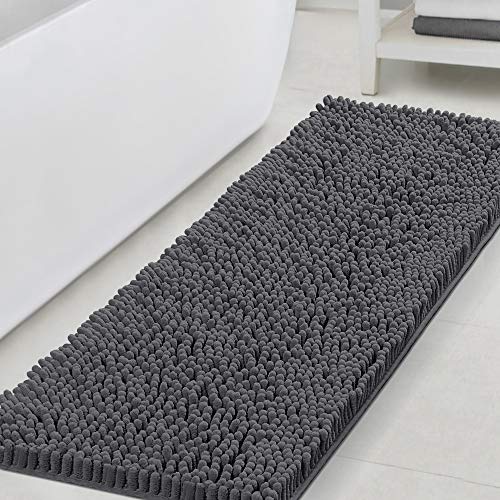 Bathroom Rugs Bath Mats for Bathroom Non Slip Luxury Chenille Bathroom Runner Rug 47x17 Extra Soft and Absorbent Shaggy Rugs Washable Dry Fast Plush Area Carpet Mats for Bath Room, Tub - Grey