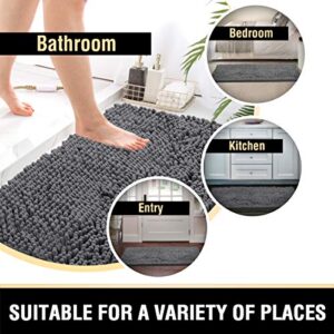 Bathroom Rugs Bath Mats for Bathroom Non Slip Luxury Chenille Bathroom Runner Rug 47x17 Extra Soft and Absorbent Shaggy Rugs Washable Dry Fast Plush Area Carpet Mats for Bath Room, Tub - Grey