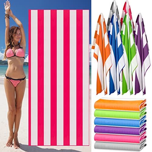 Moukeren 6 Packs Oversized Beach Towel 35 x 70 Inches Microfiber Beach Towels for Adults Extra Large Pool Towels Quick Dry Swim Towels Bulk Thick Plush Cabana Towel for Summer Bath Adults (Stripe)