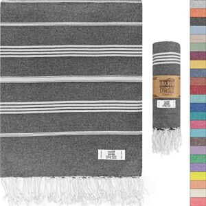 ephesus towels turkish beach towel - turkish cotton - 39x71 inch oversized - turkish towel for beach, bath, pool, gym, yoga - prewashed, lightweight, quick dry (anthracite, new sultan pack 1)