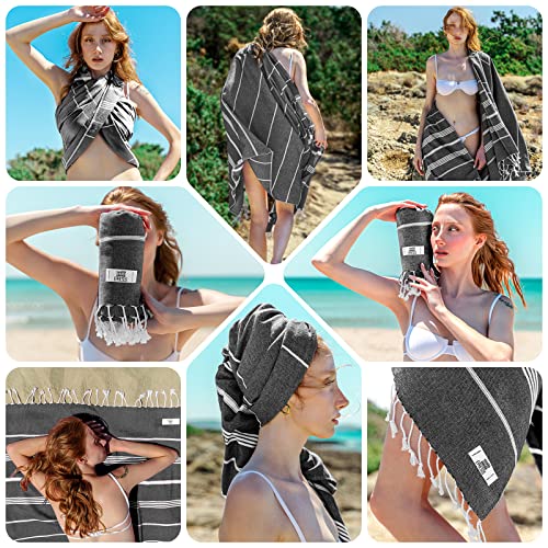 EPHESUS TOWELS Turkish Beach Towel - Turkish Cotton - 39x71 inch Oversized - Turkish Towel for Beach, Bath, Pool, Gym, Yoga - Prewashed, Lightweight, Quick Dry (Anthracite, New Sultan Pack 1)