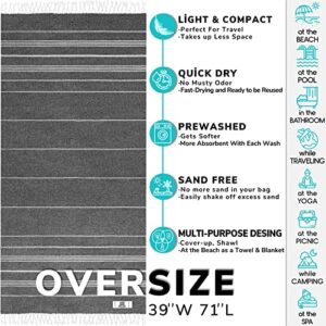 EPHESUS TOWELS Turkish Beach Towel - Turkish Cotton - 39x71 inch Oversized - Turkish Towel for Beach, Bath, Pool, Gym, Yoga - Prewashed, Lightweight, Quick Dry (Anthracite, New Sultan Pack 1)