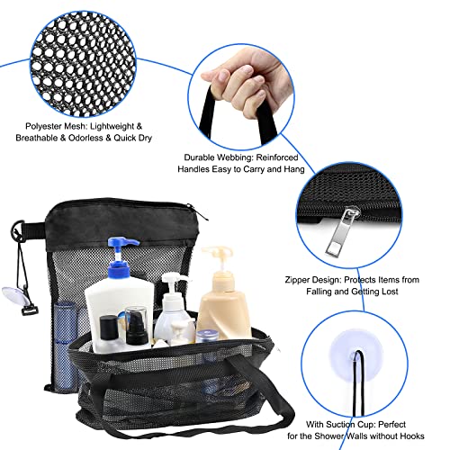 Yotako 2 Pcs Mesh Shower Caddy, Portable Shower Mesh Caddy Bag Quick Dry Shower Bag Mesh Hanging Shower Tote Bag with Zipper (Black)