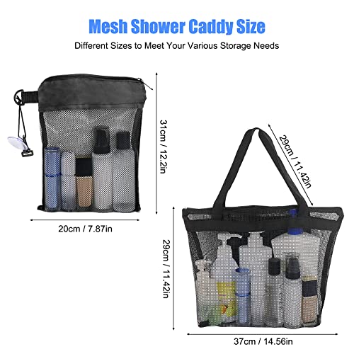 Yotako 2 Pcs Mesh Shower Caddy, Portable Shower Mesh Caddy Bag Quick Dry Shower Bag Mesh Hanging Shower Tote Bag with Zipper (Black)