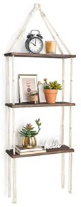 mkono macrame wall hanging decor and organizer boho hanging shelf for bathroom, bedroom, living room