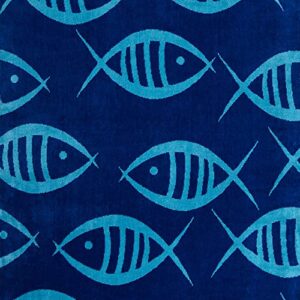 Great Bay Home Large Beach Towel Set of 2 - Blue Fish and Striped Beach Towels for Adults and Velour Pool Towels 100% Cotton - Lightweight Quick Dry Beach Towel Pack - Beach Towel for Travel