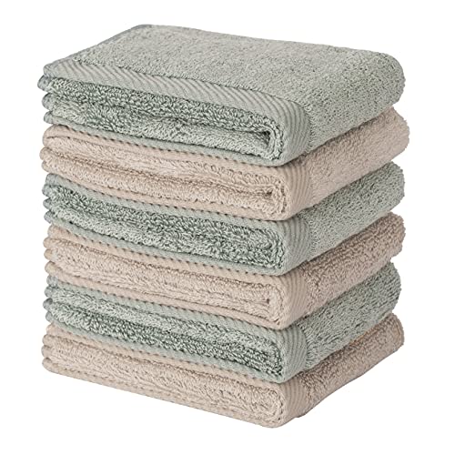 Mother-Earth Face Towel for Washing Face - 12x12 Inches Premium Softness, Extra Absorbent Towels, Washcloths for Sensitive Skin, Cotton Hand Towels for Bathroom, Set 6 Pieces (Blueish Green-Brown)