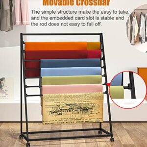 Freestanding Movable Scarf Rack Stand/Wrapping Paper Storage Organziers with Wheels, Metal Modern Double-Side Tall Display Shelf for Flower Shop/Retail Stores/Craft Room